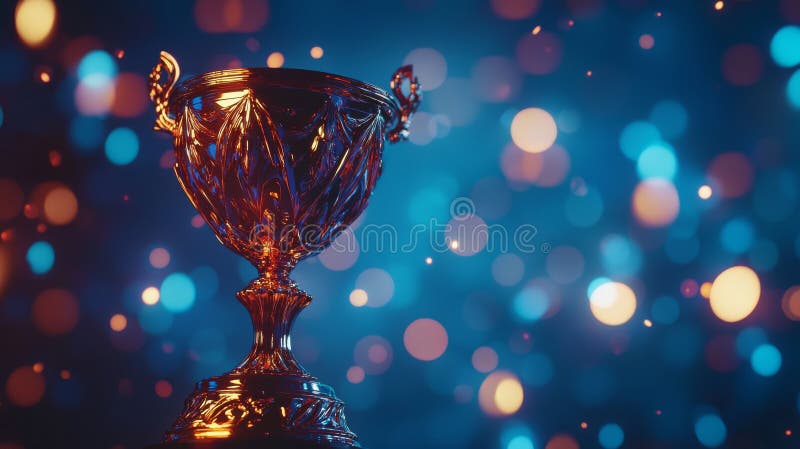 On a Vivid Blue Background, a Golden Trophy is Surrounded by Shimmering ...