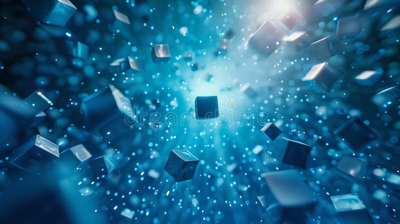 Abstract Blue Cubes Exploding in Space, Dynamic and Futuristic Concept ...