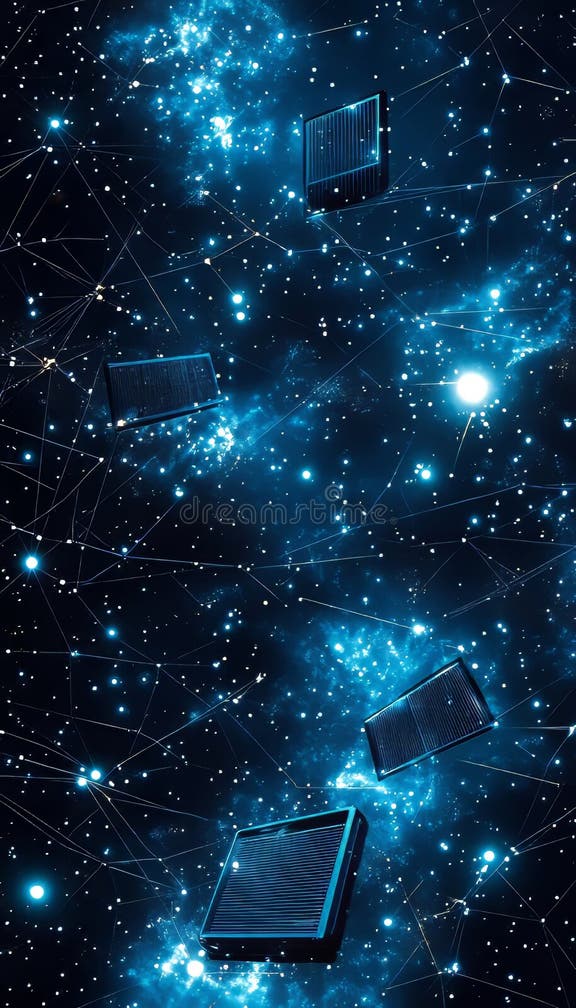 Vivid Blue Hexagonal Mesh Network Connections in Dark Space with ...