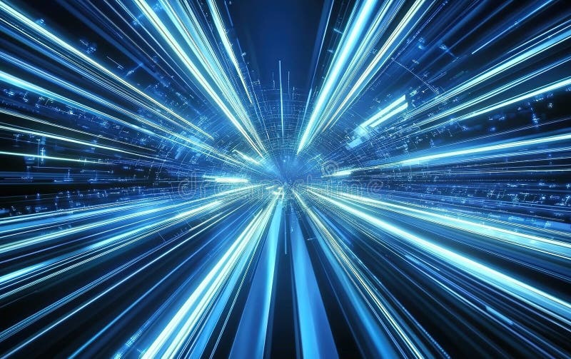 Vivid Blue Light Trails Radiate Outward from a Central Point, Creating ...