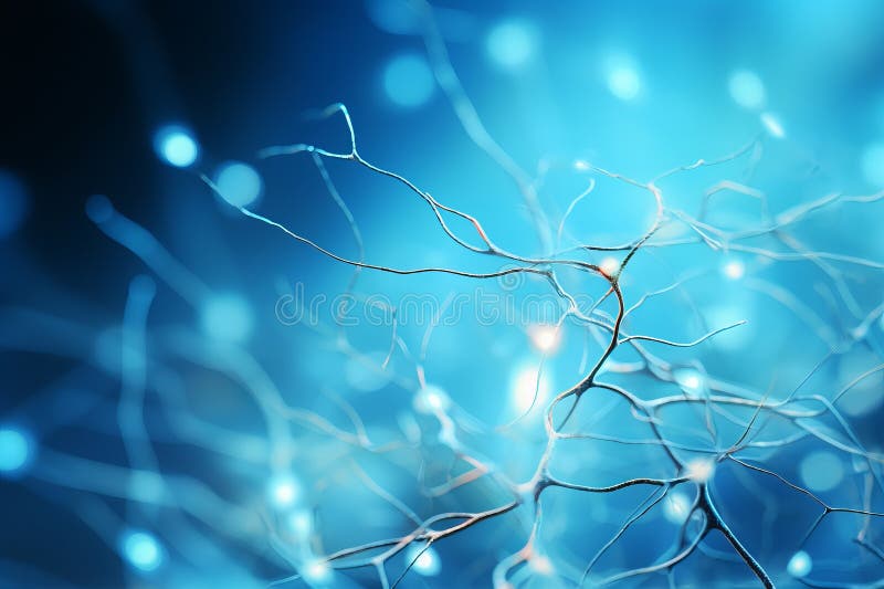 Vivid Blue Neuron Sample Under Laboratory Microscope Illuminated for ...