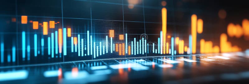 Vivid Blue, Orange, and Yellow Stock Market Data with Dark Background ...