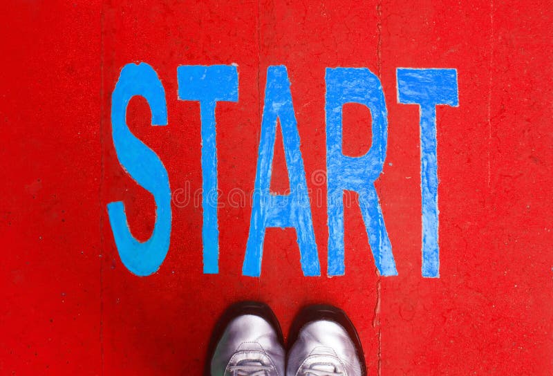 Blue START Sign on Red Running Track for a Concept of New Start Stock ...