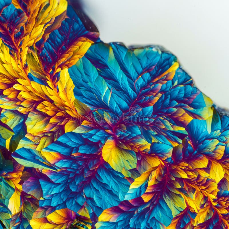 Vivid Blue, Yellow, and Orange Crystalline Patterns Form an Intricate ...