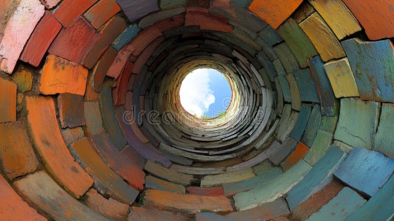A Vivid Brick Structure, Shot from Below with an Unblemished Sky Above ...