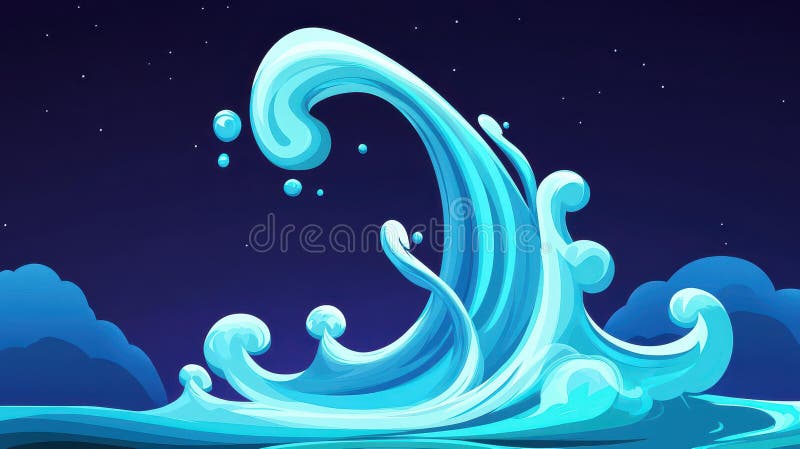 Vivid Cartoon Waterfall Where Liquid Mercury Flows, Creating a Surreal ...