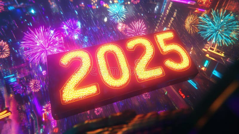 Vivid Celebration Theme with 2025 Glowing Amidst Colorful Fireworks ...
