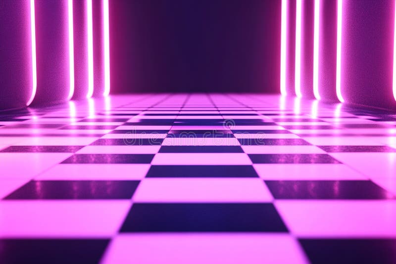 A Vivid Checkerboard Pattern in Black and Pastel Pink Features Glowing ...