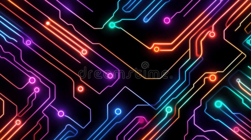 Vivid Circuit Board with Neon Lines and Nodes Background Image, Ai ...