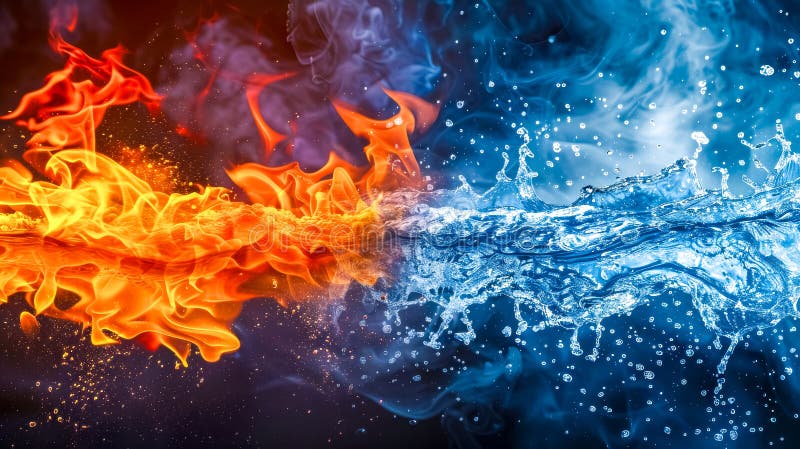 Water Splash Fire Background Symbolizing Contrast Elements Stock Photos ...