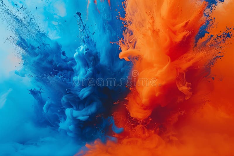 Vivid Clash of Watercolors a Dynamic Blue and Orange Explosion Stock ...