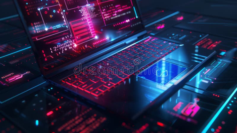 Futuristic Cybersecurity Concept on a Laptop with Digital Lock and ...