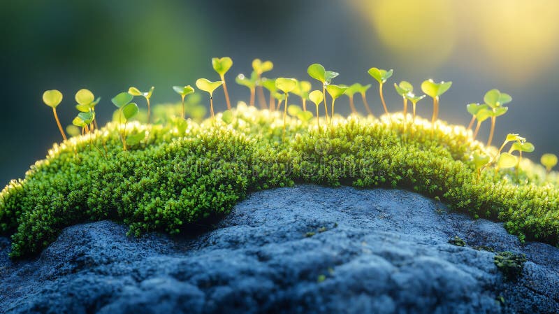 Close-up of Moss Growing on Tree Trunk, with Sunlight Peeking through ...