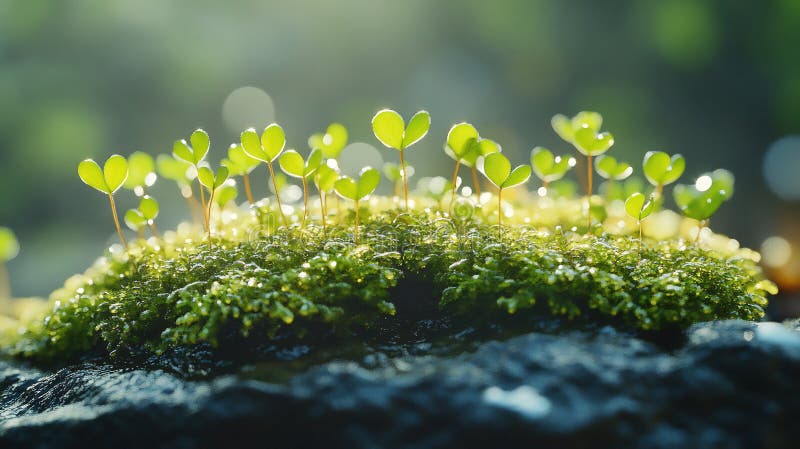 Close-up of Moss Growing on Tree Trunk, with Sunlight Peeking through ...