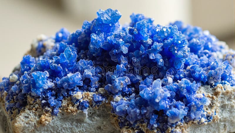 Vivid Cobalt Blue Azurite Crystals in Limestone Chunk Stock ...
