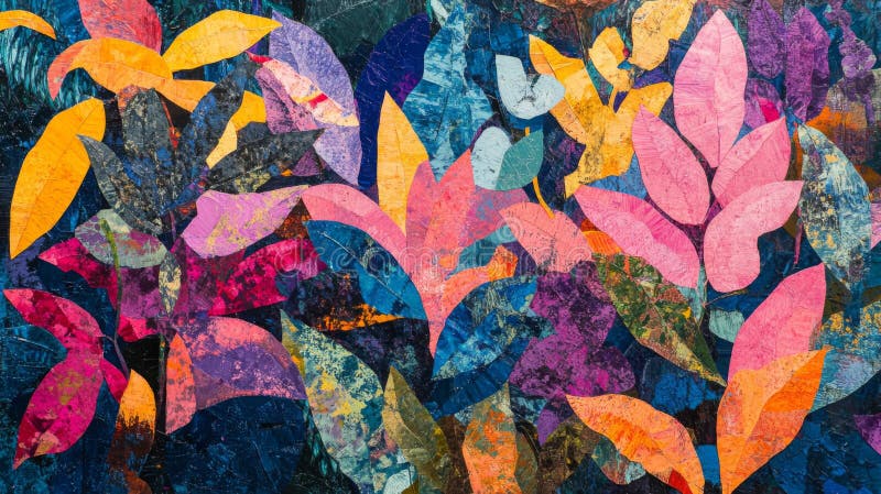 Vivid Collage of Colorful Leaves in Abstract Arrangement Stock ...