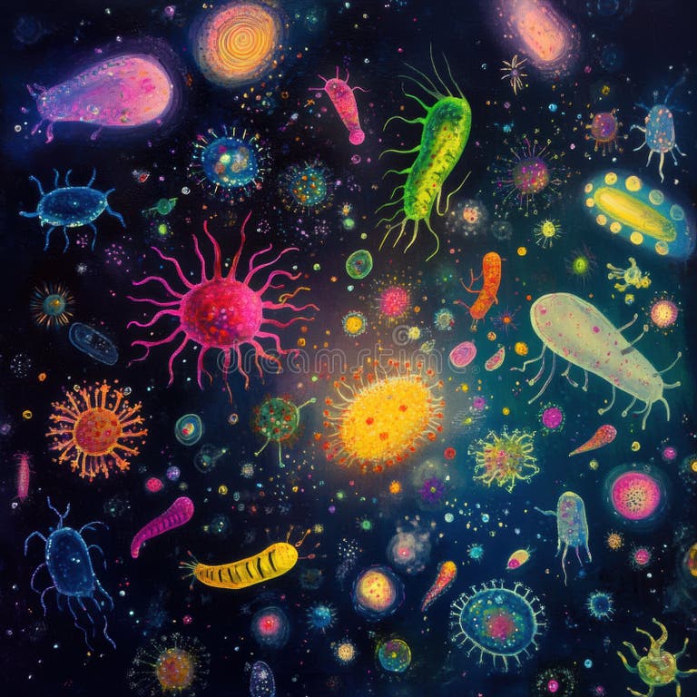 Colorful Array of Diverse Bacteria and Microbes Interacting in a ...