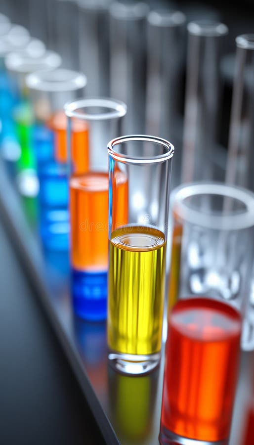 Vivid Colored Test Tubes in a Row Chemistry Experiment Analysis in ...