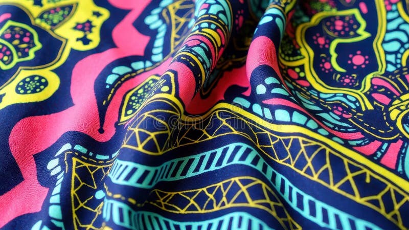 Vivid Colorful African Fabric with Intricate Geometric Patterns and ...