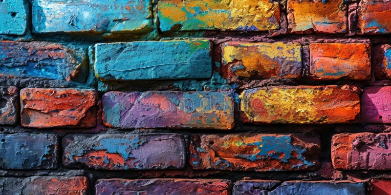 Vivid Colorful Brick Wall with Thin Bricks, Banner, Generative AI Stock ...