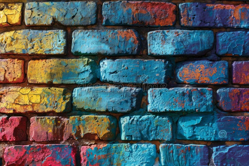 Vivid Colorful Brick Wall with Thin Bricks, Banner, Generative AI Stock ...
