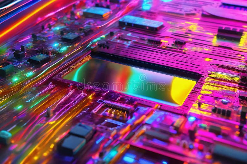 Vivid Colorful Circuit Board with Chips Stock Illustration ...
