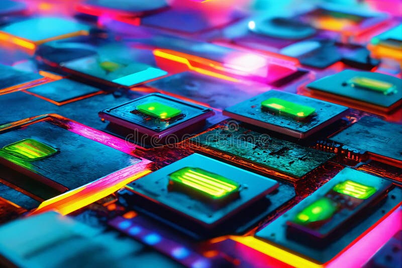 Vivid Colorful Circuit Boards and Chips Stock Illustration ...