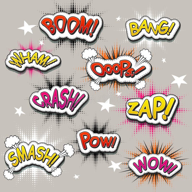 Vivid Colorful Comic Sound Effects Set Stock Illustration ...