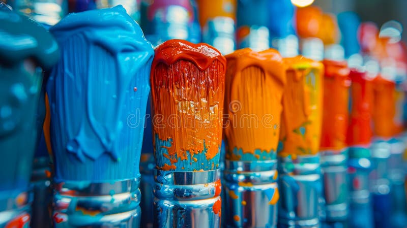 Vivid and Colorful Paintbrushes Dripping with Paint Capturing the ...