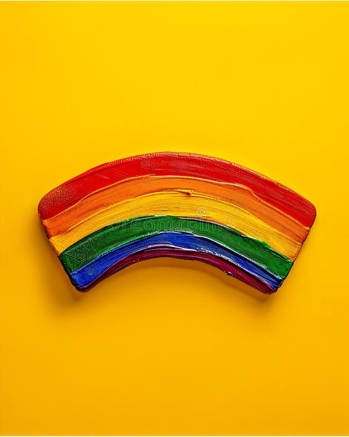 Vivid and Colorful Rainbow Painted on Yellow Background Symbolizing Joy ...