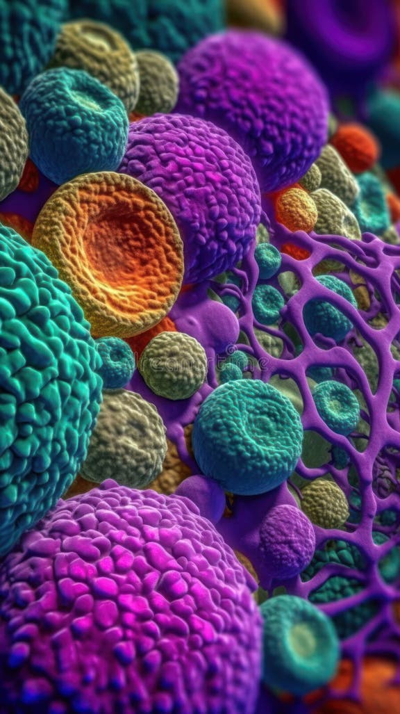 Vivid Colors of Adipose Cells Under the Electron Microscope . Stock ...