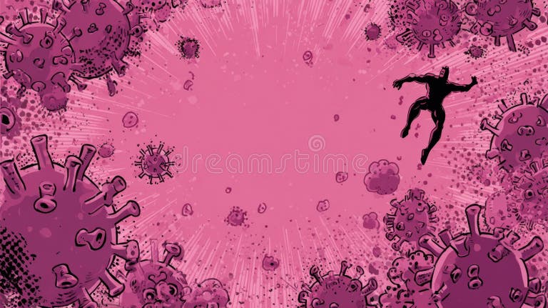 Comic-style Depiction of a Virus Explosion with a Superhero Preparing a ...