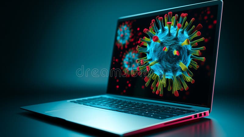 Vivid Computer Virus Emerging from Laptop Screen Stock Illustration ...