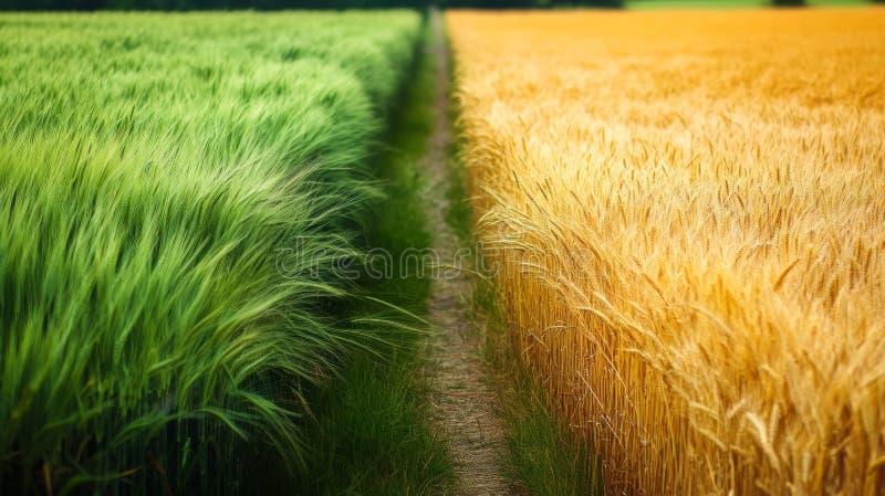A Vivid Contrast between Two Fields One Thriving Green, the Other Dull ...