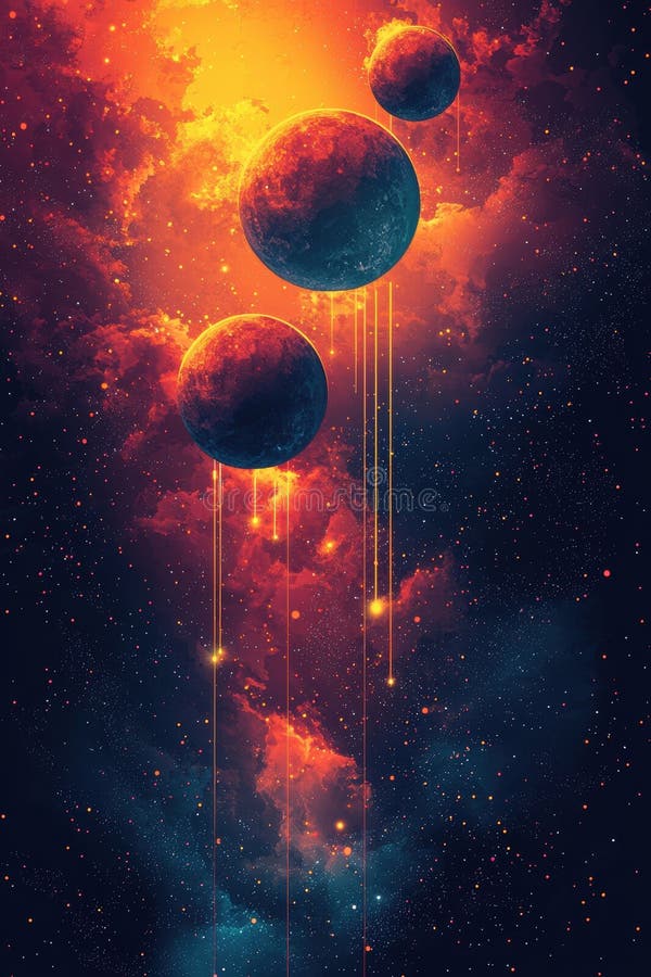 Vivid Cosmic Composition Showcasing Planets Amidst Glowing Interstellar ...