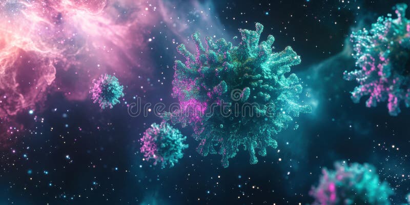 Vivid Cosmic Representation of Microscope View of Virus Particles in ...