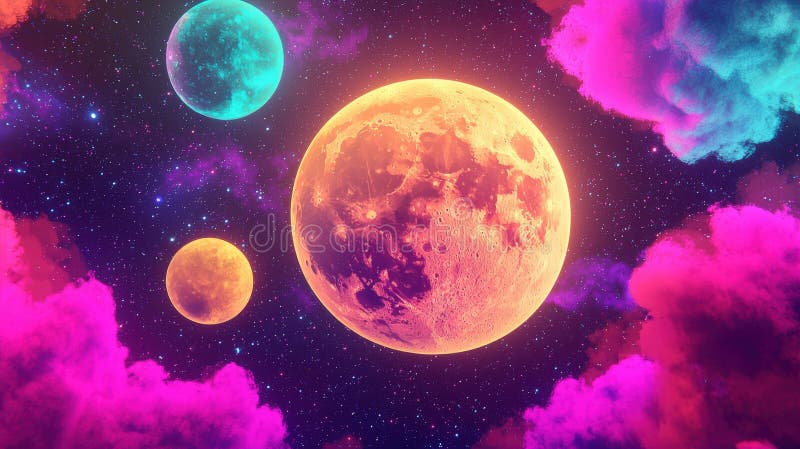 Vivid Cosmic Scene with Glowing Planets and Colorful Nebula Clouds ...