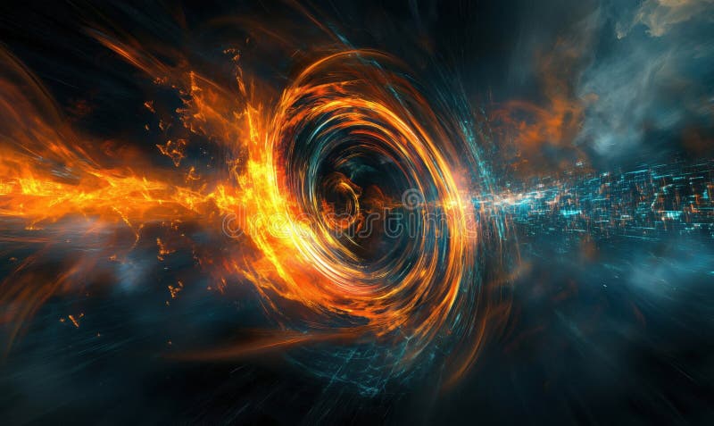 Vivid Cosmic Vortex with Fiery and Digital Elements Creating a Stunning ...