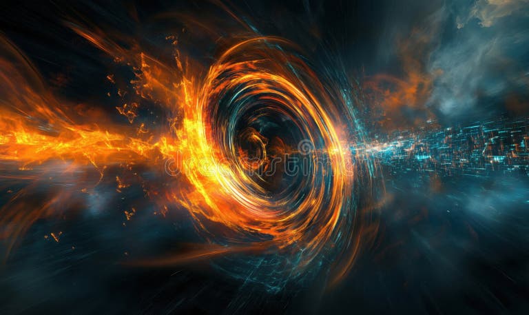 Vivid Cosmic Vortex with Fiery and Digital Elements Creating a Stunning ...