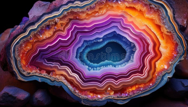 A Vivid Cross-section of an Agate Geode Showcasing Colorful Layers and ...