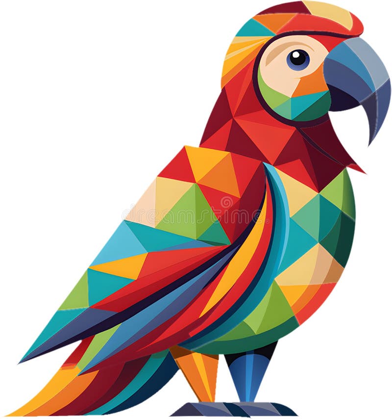 Vivid Cubism Parrot Clipart with Angular Patterns. Stock Illustration ...