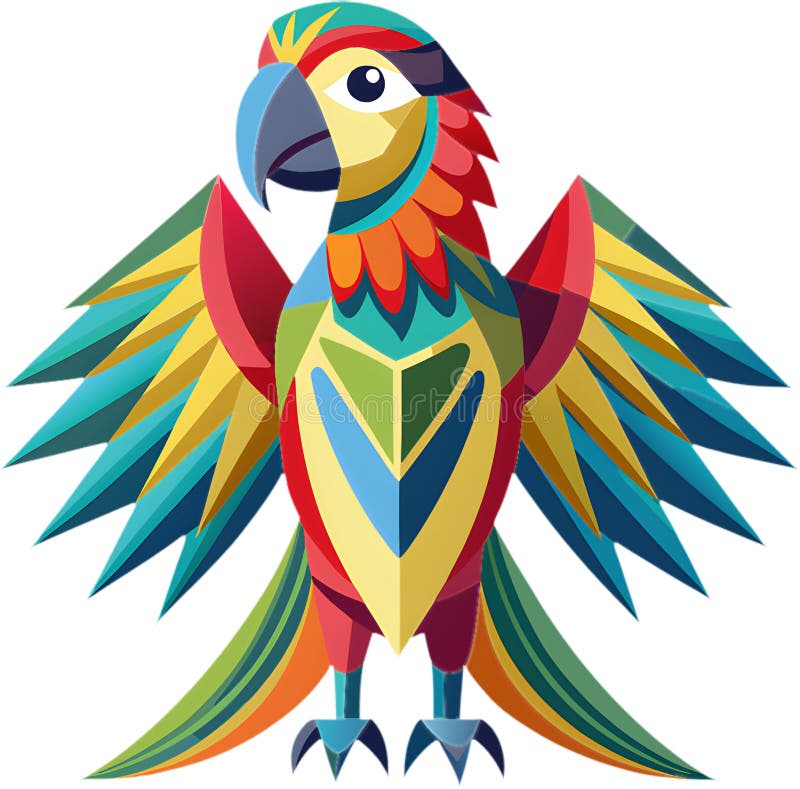Vivid Cubism Parrot Clipart with Angular Patterns. Stock Illustration - Illustration of cubism ...