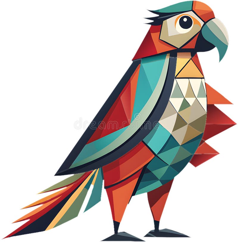 Vivid Cubism Parrot Clipart with Angular Patterns. Stock Illustration ...