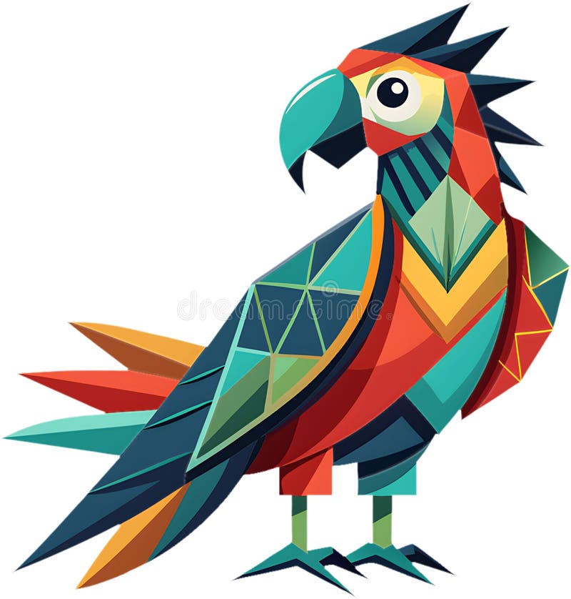 Vivid Cubism Parrot Clipart with Angular Patterns. Stock Illustration - Illustration of cubism ...