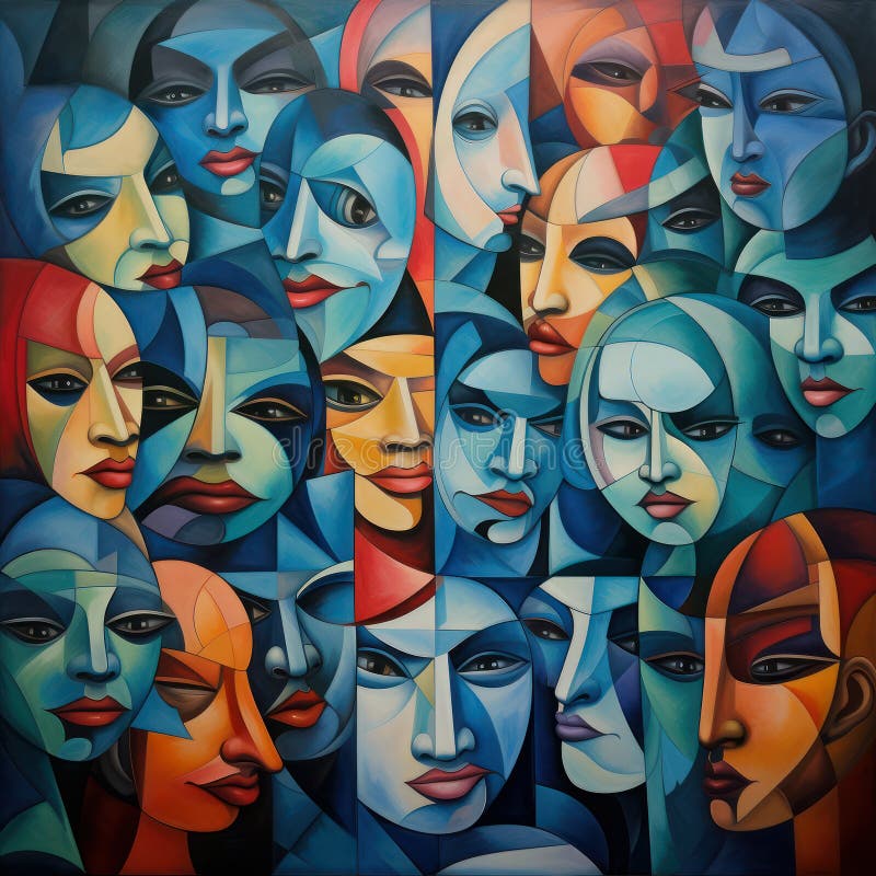 Cubist Confluence of Colorful Characters. AI Generation Stock Photo ...