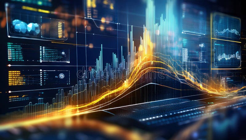 Vivid 3D Graph with Rising Bars and Data Points on a Digital Interface. Generative AI Stock ...