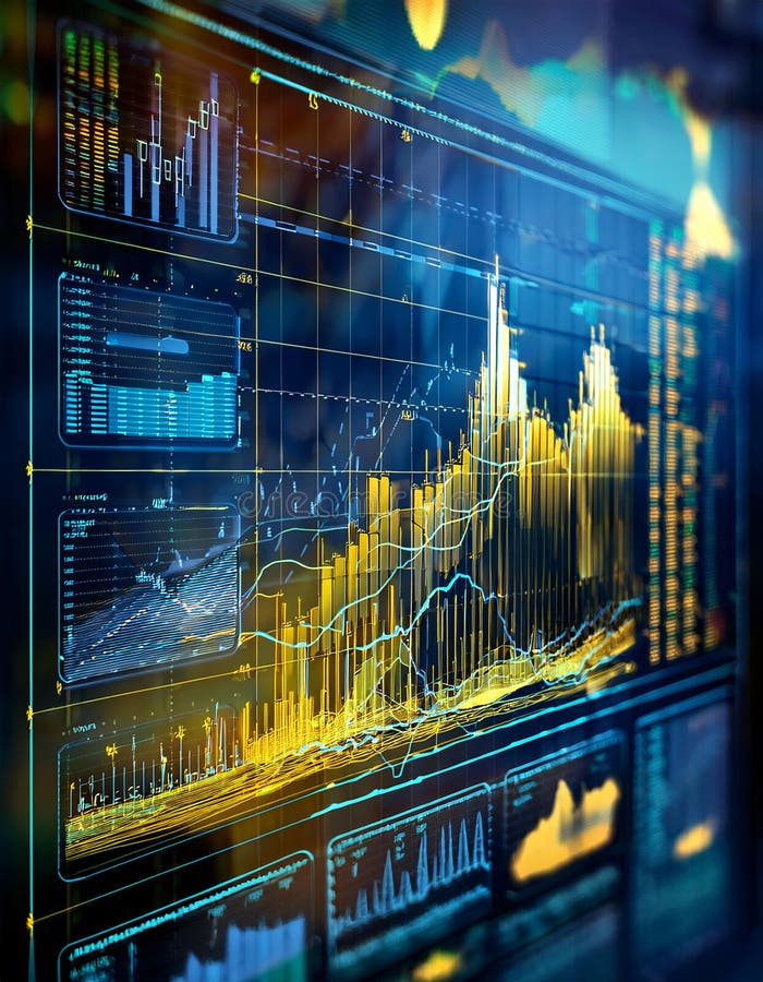 Vivid 3D Graph with Rising Bars and Data Points on a Digital Interface ...