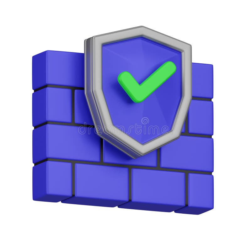 Verified Security Shield on Firewall 3D Icon Stock Image - Illustration ...
