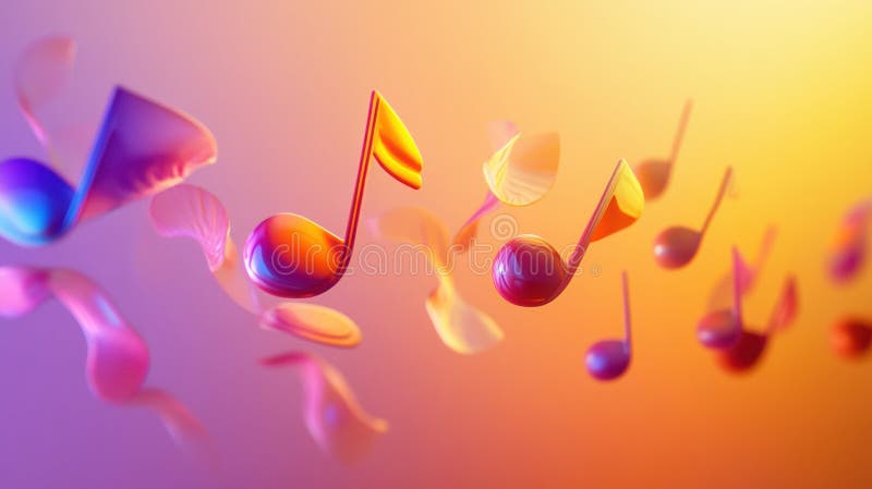Colorful 3D Music Notes Floating Against a Vibrant Abstract Background ...