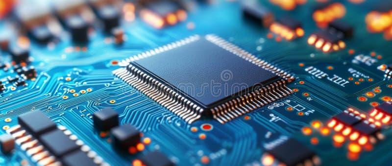 A Vivid 3D Representation of a Circuit Board with Glowing Elements ...